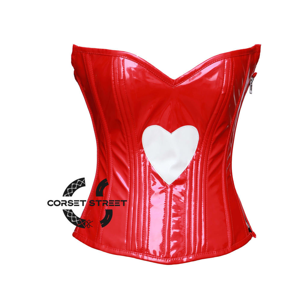 Red PVC Leather White Heart Gothic Steampunk Halloween Costume Overbus ...